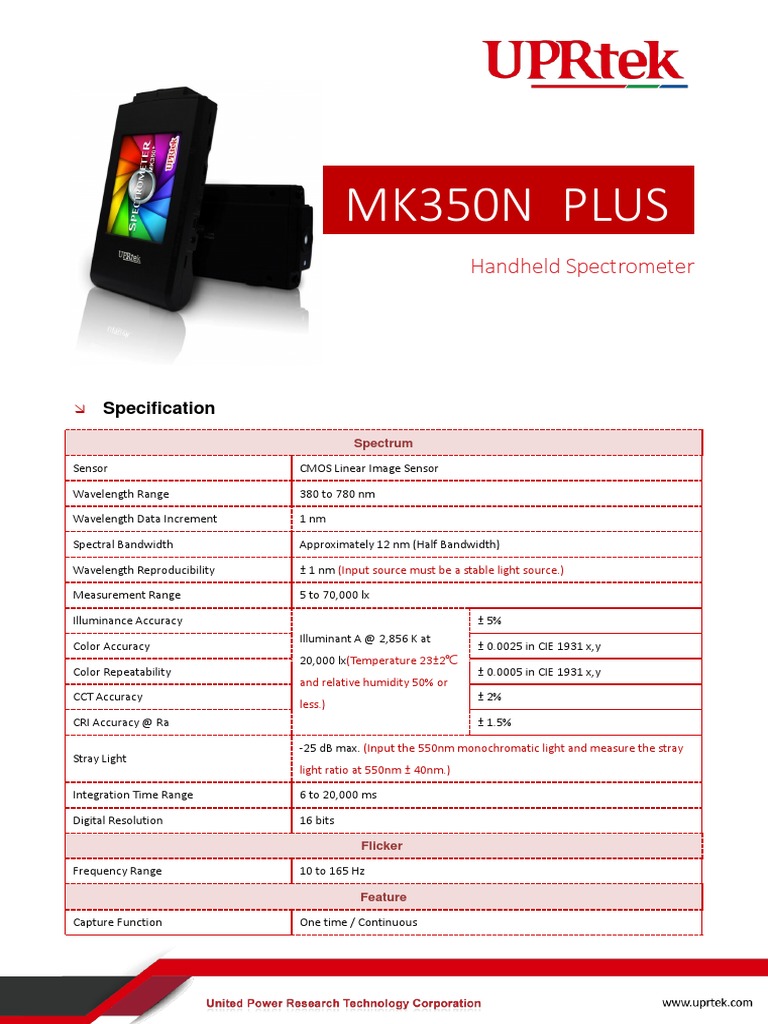 MK350S Premium Spectrometer Specs | PDF | Optics | Vision