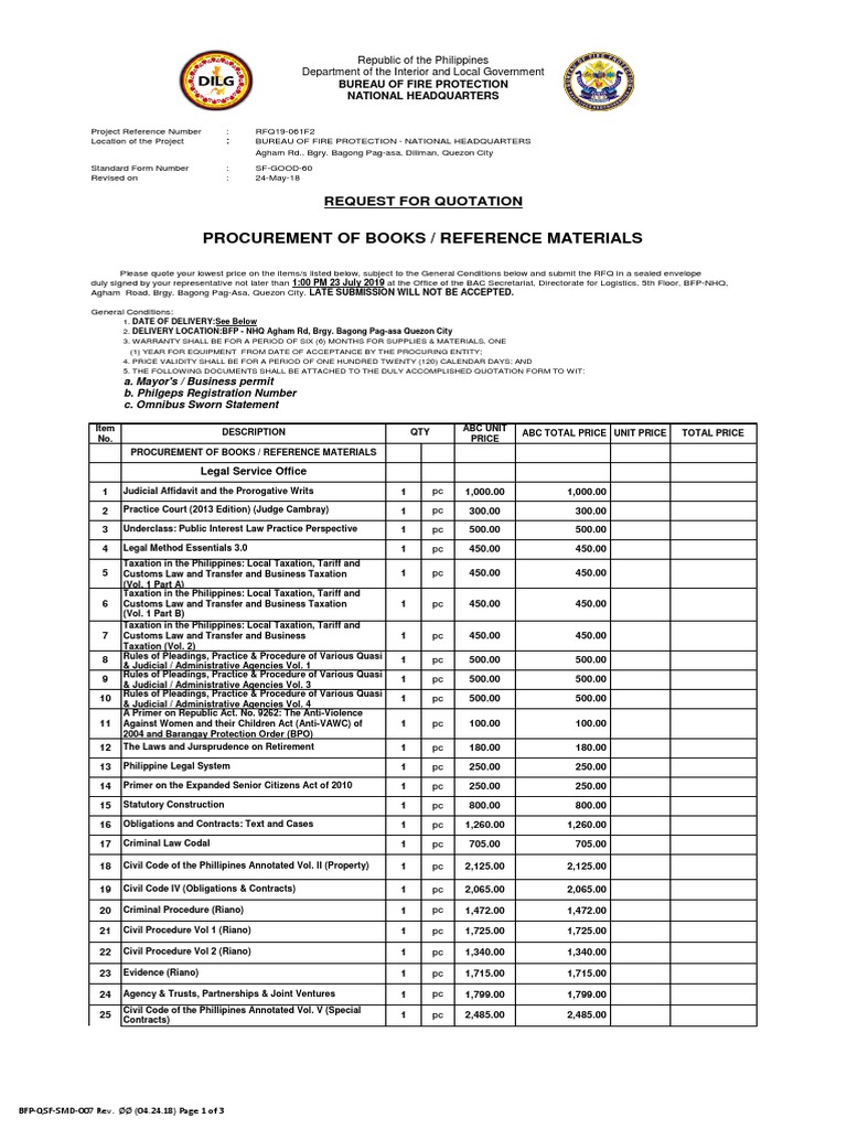 Procurement of Books / Reference Materials: Request For Quotation | PDF ...