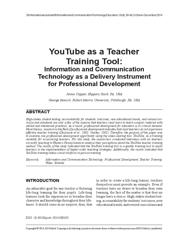 YouTube As A Teacher Training Tool Information and Communication ...