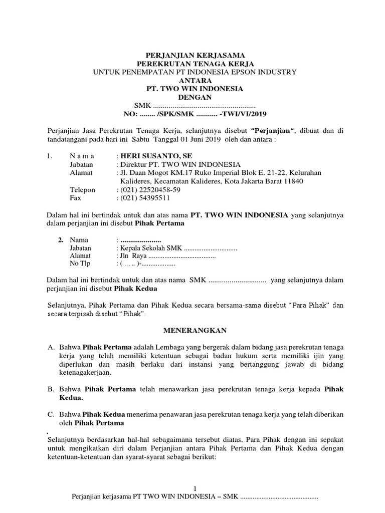 DRAF MOU SMK Sample Lengkapi | PDF