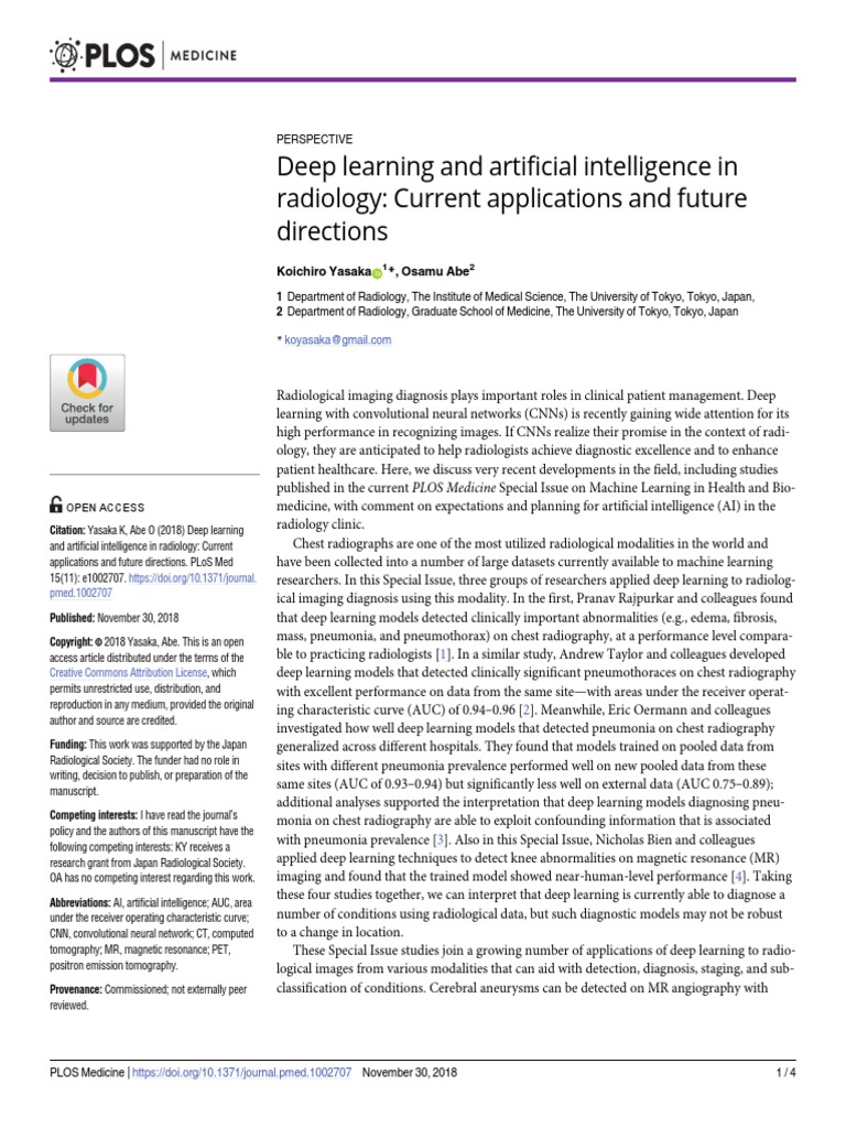 Deep Learning and Artificial Intelligence in Radiology: Current ...