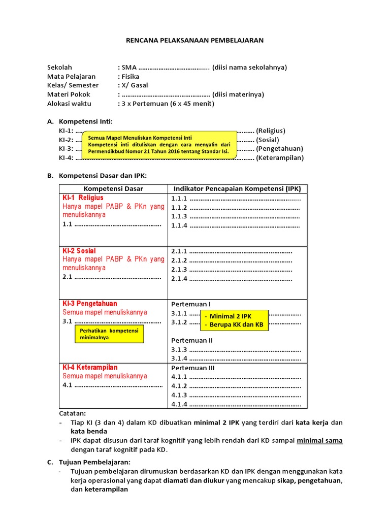 Format RPP K13 Revisi 2018 | PDF | Seni