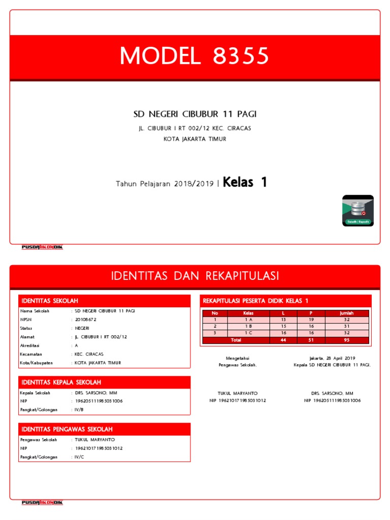Model 8355 Kelas 1 SD NEGERI CIBUBUR 11 PAGI PDF | PDF