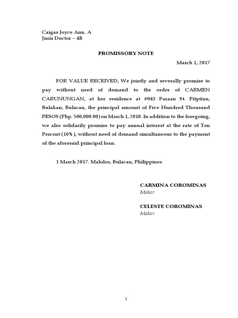 Promissory Note: Maker | PDF
