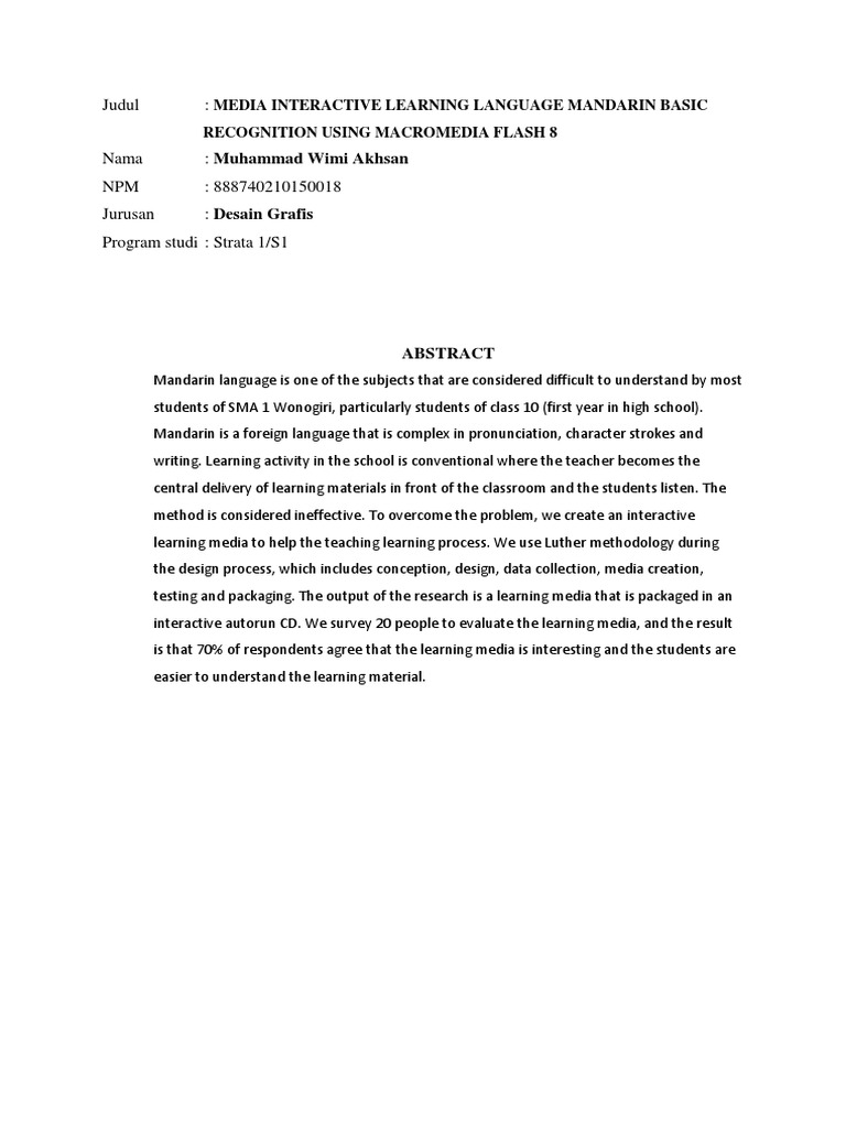 Judul:: Media Interactive Learning Language Mandarin Basic Recognition Using Macromedia Flash 8 ...