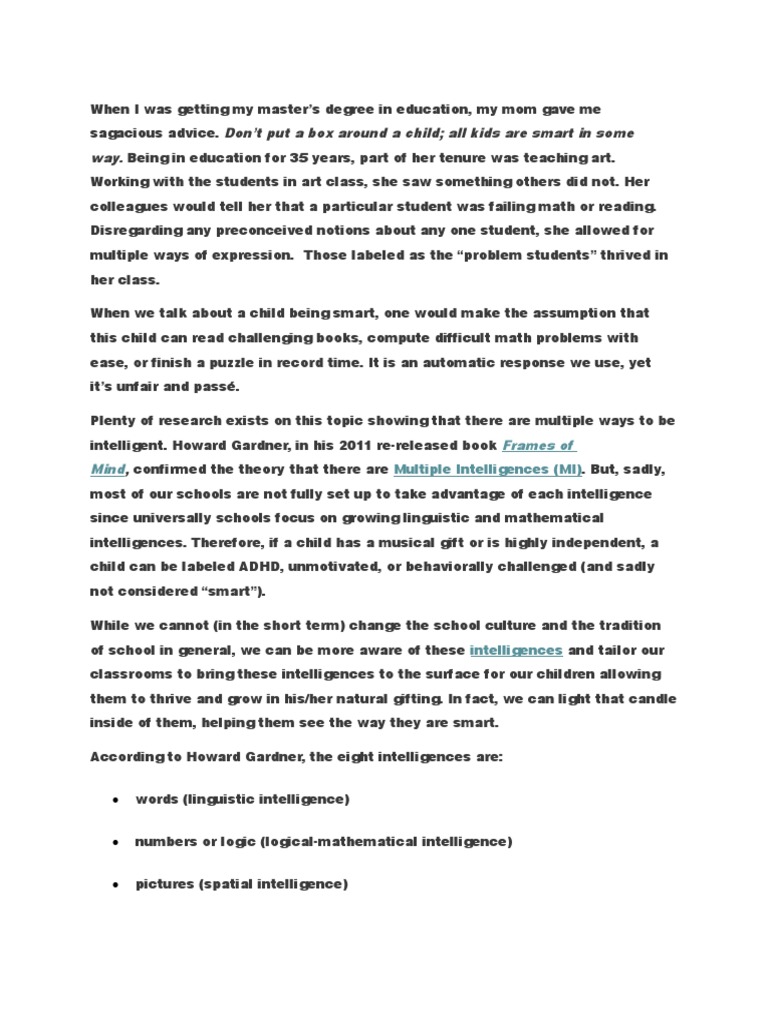 Multiple Intelligences in The Claassroom | PDF | Intelligence | Behavioural Sciences