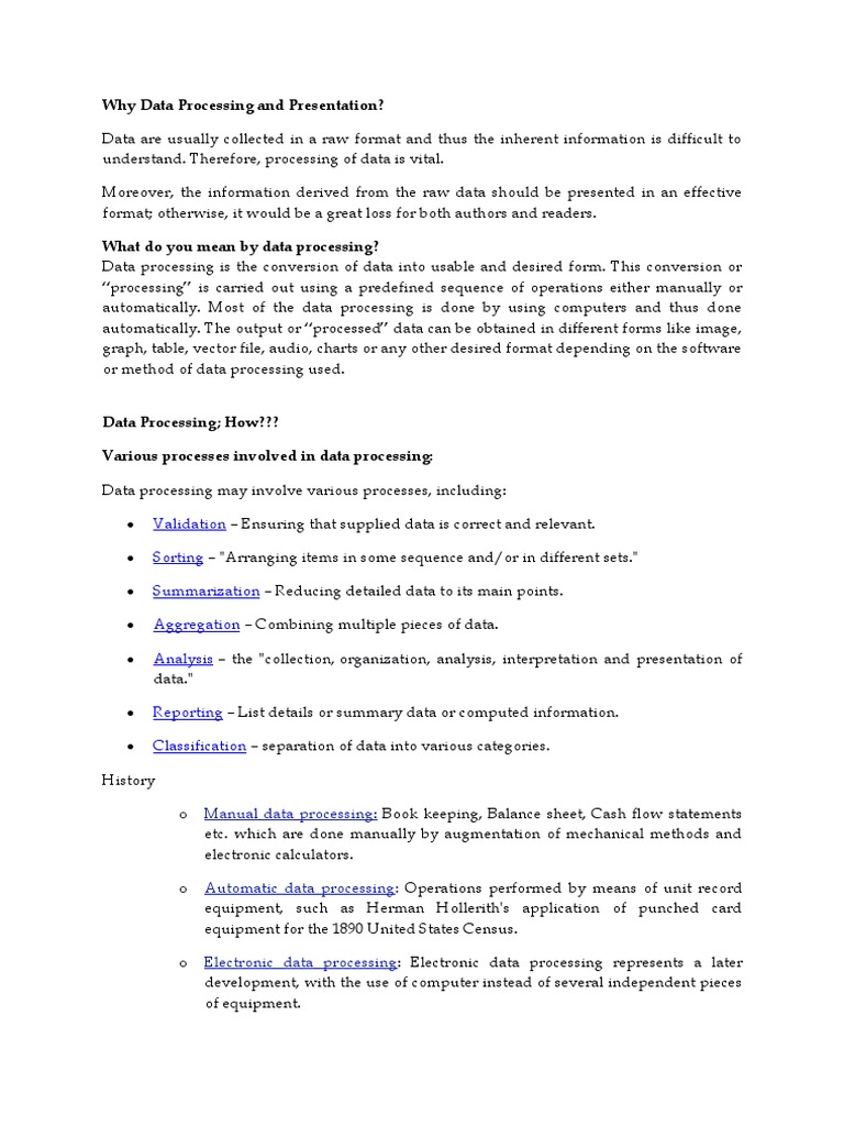Processing, Presentation Classification and Coding of Data | PDF | Data ...