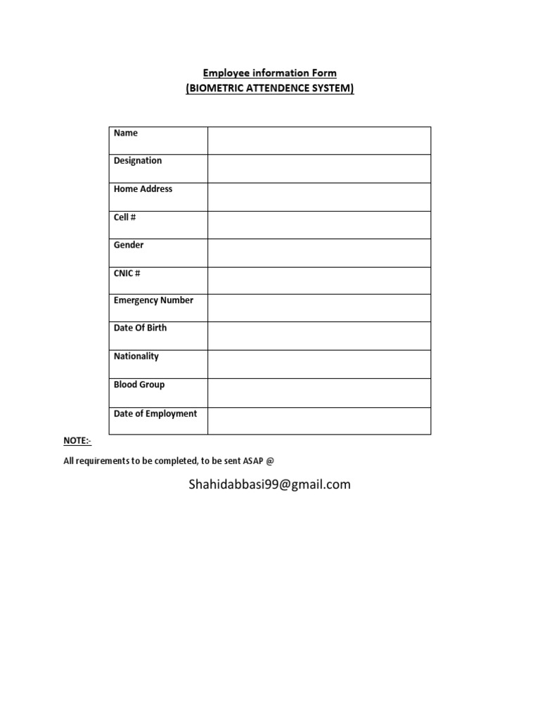 Biometric Attendance Employee Form | PDF
