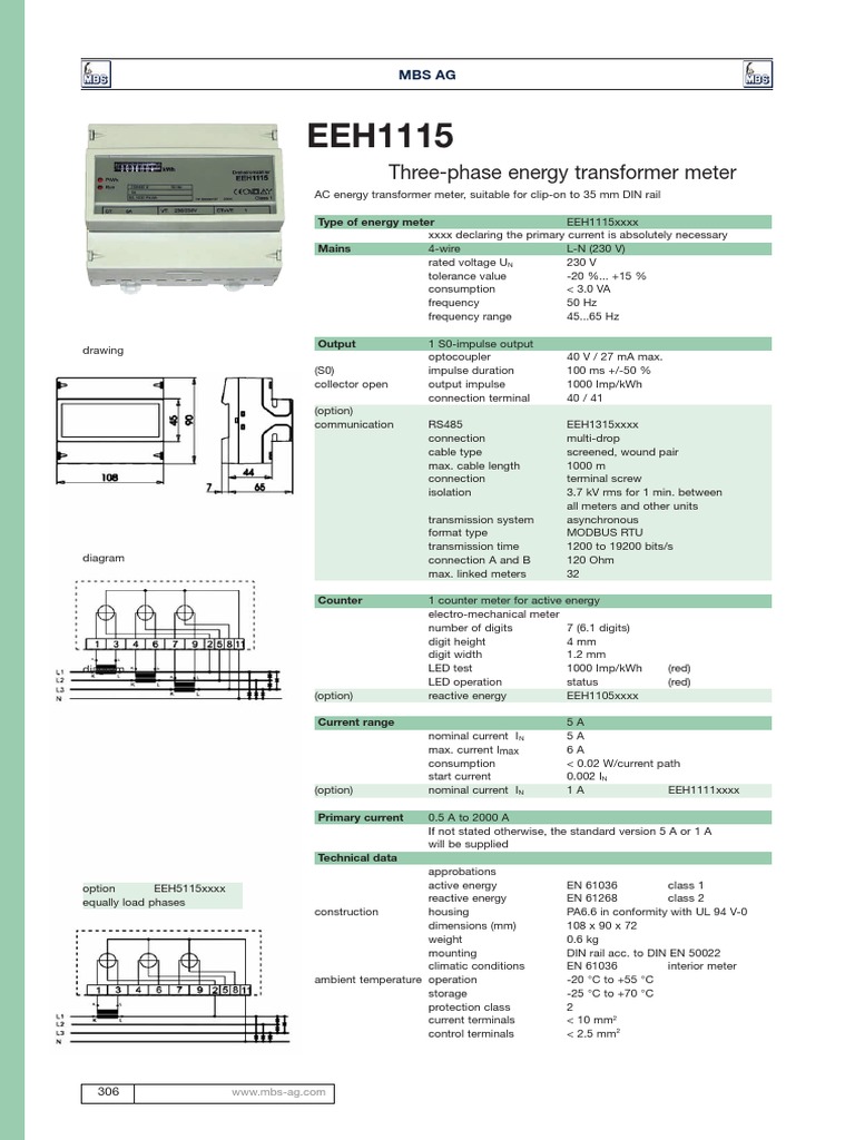 Three-Phase Energy Transformer Meter: Mbs Ag | PDF | Mains Electricity ...