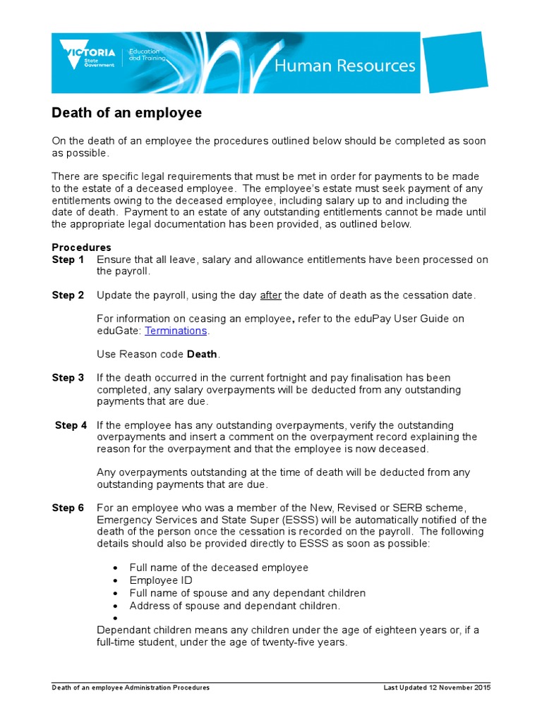 Death of An Employee: Procedures Step 1 | PDF | Probate | Government ...