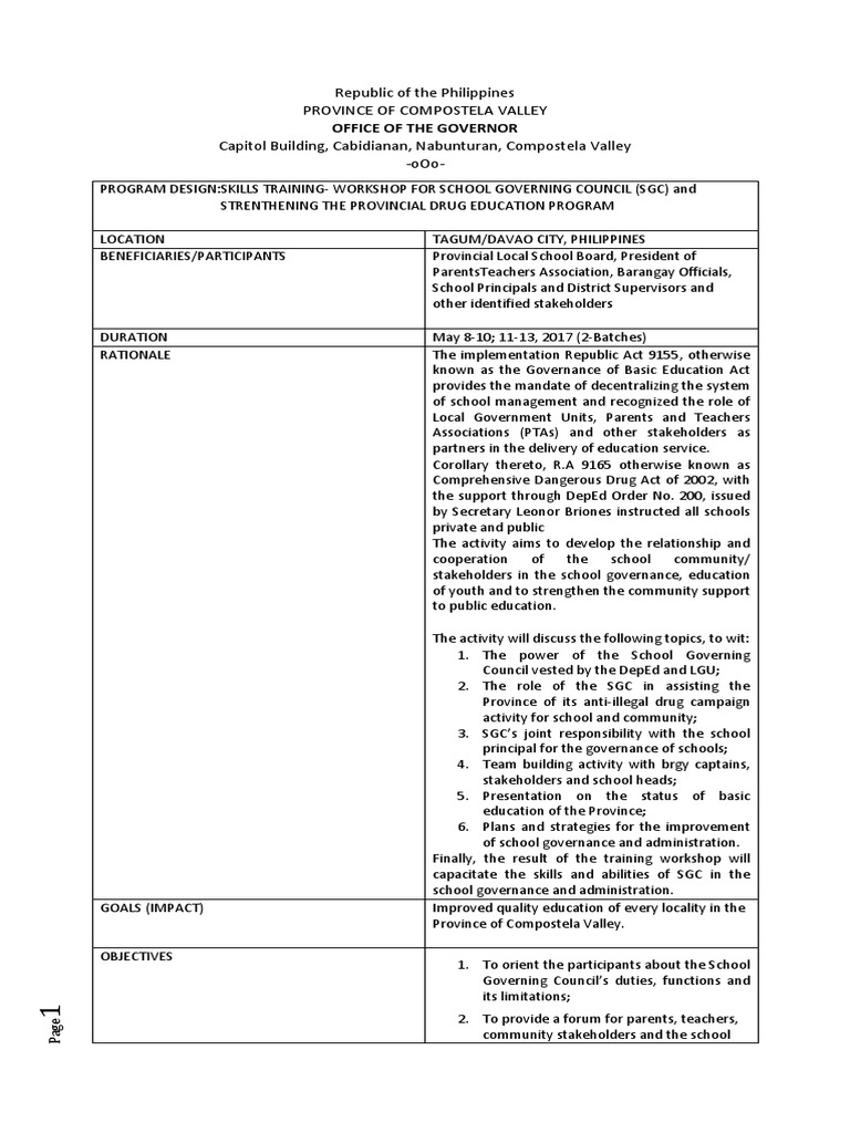 Republic of The Philippines Province of Compostela Valley Capitol ...