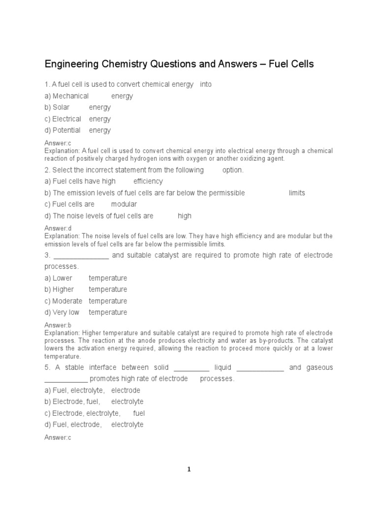 Questions in Fuel and Batteries | PDF | Fuel Cell | Anode