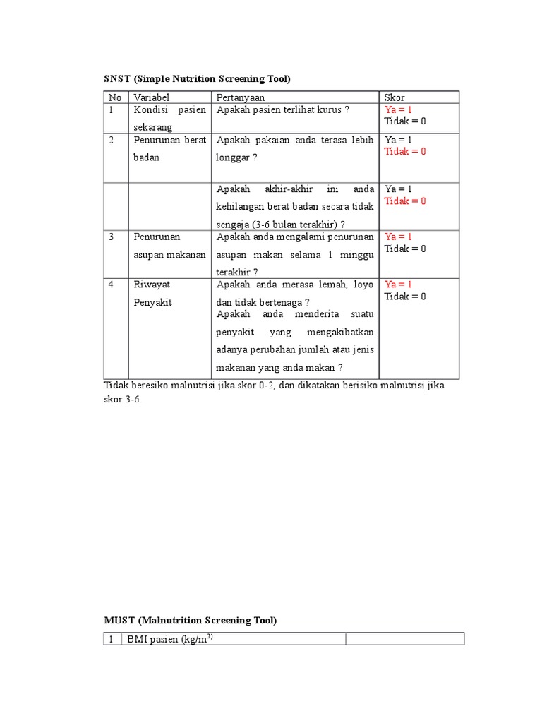 Alat Skrining Gizi SNST dan MST | PDF | Pengembangan Diri | Kesehatan Holistik