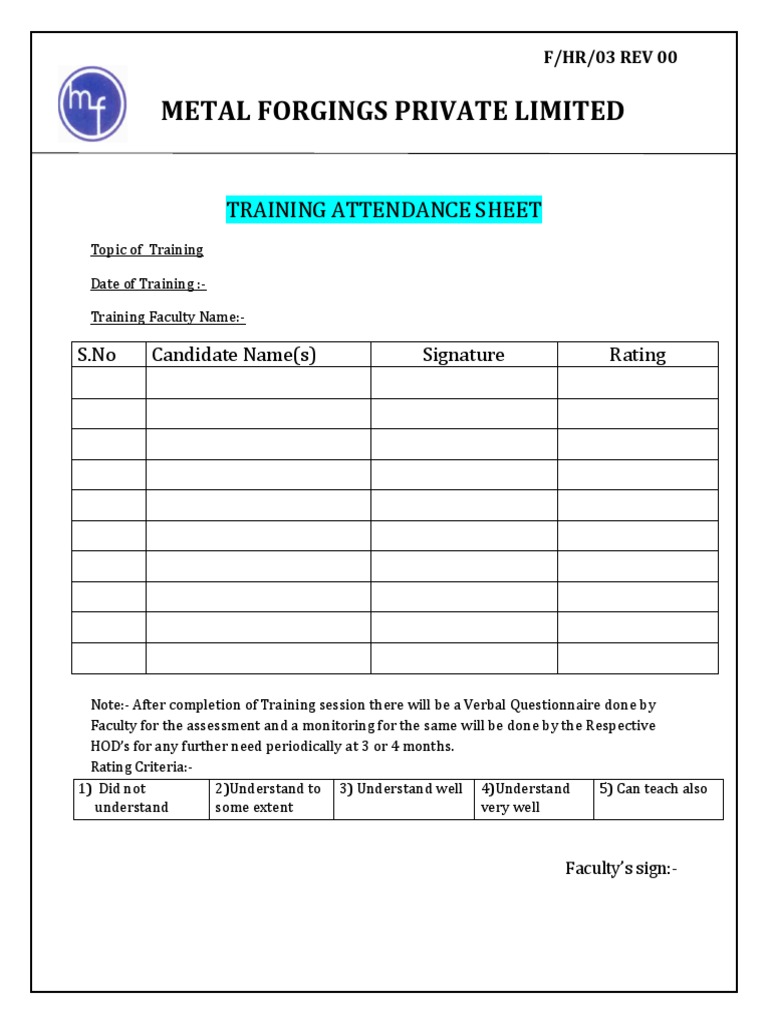HR Training Attendance Form | PDF