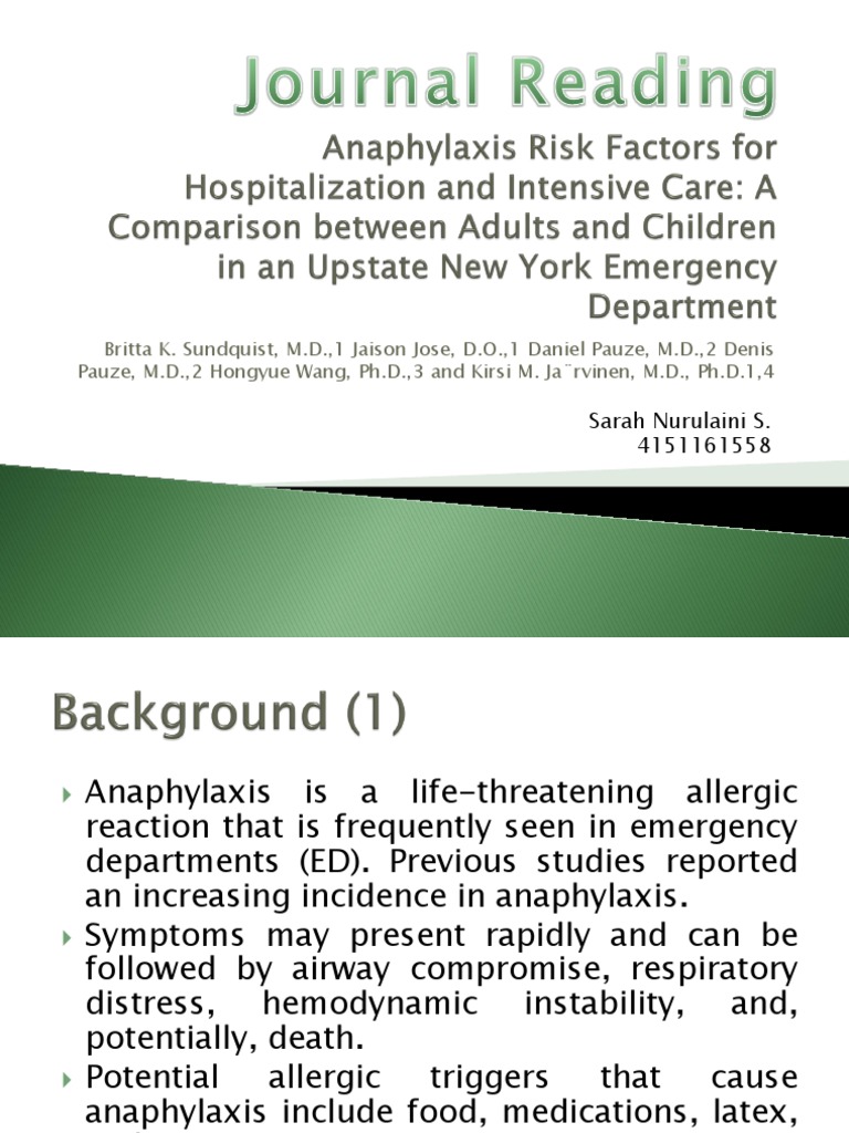 Anaphylaxis Risk Factors For Hospitalization | Download Free PDF ...