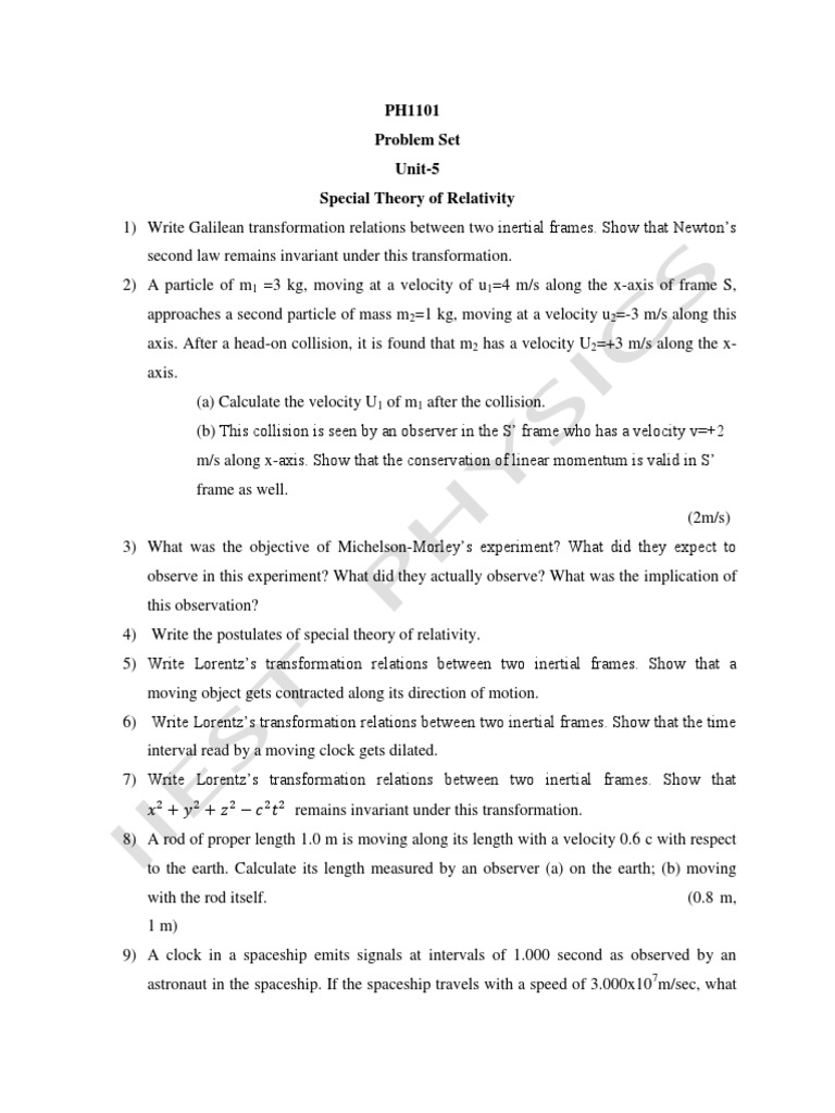 Problem Set 5 | PDF | Special Relativity | Theory Of Relativity