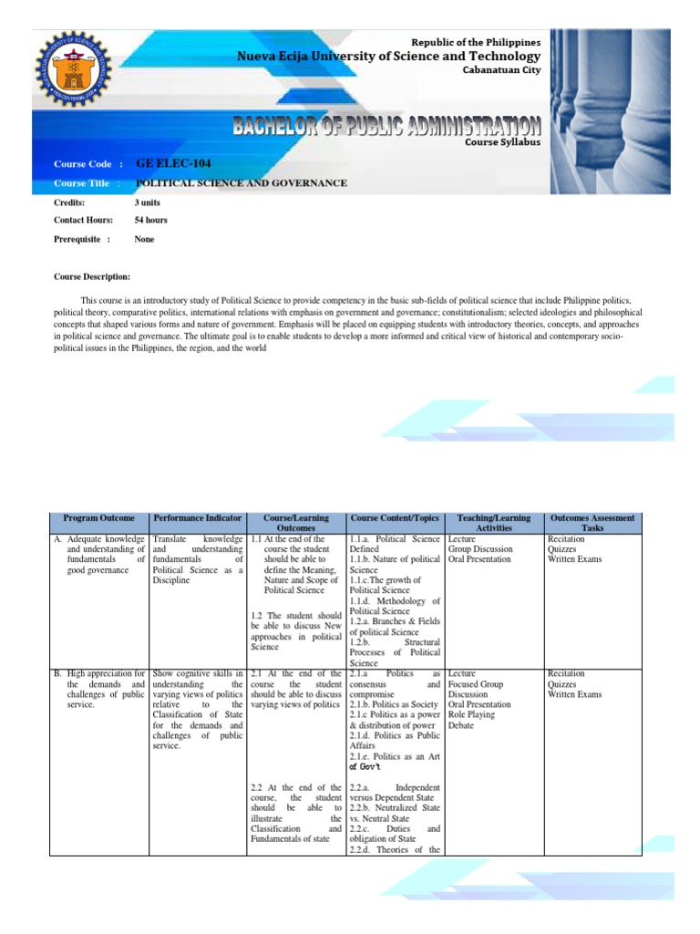 Political Science and Governance Syllabus | PDF | Political Science ...