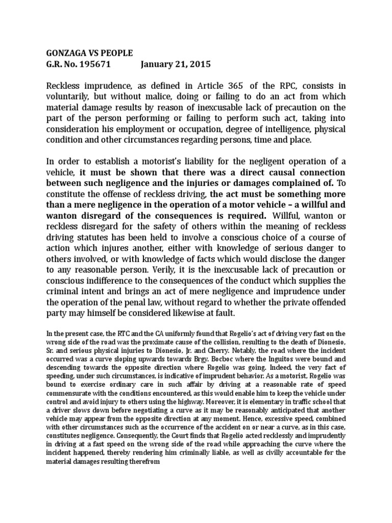 Reckless Imprudence | PDF | Traffic | Negligence