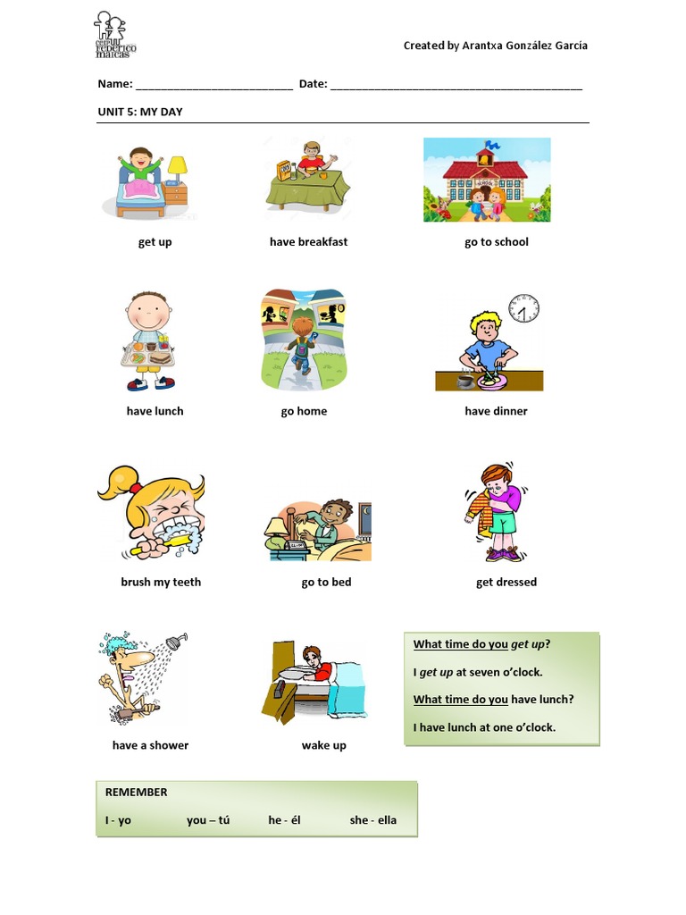 Daily Routine Worksheets for Kids | PDF