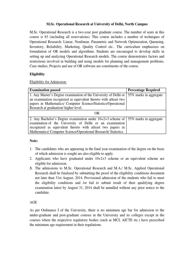 M.Sc. Operational Research at University of Delhi, North Campus | PDF ...