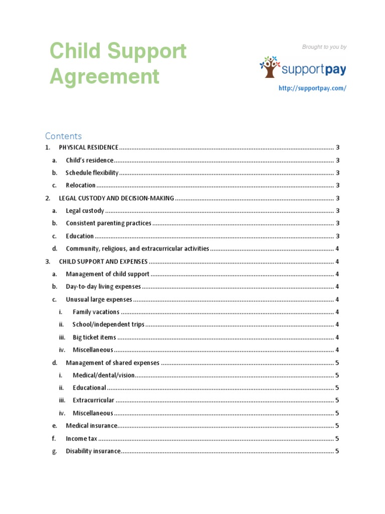 Private Child Support Agreement Template | PDF | Child Custody | Contact (Law)