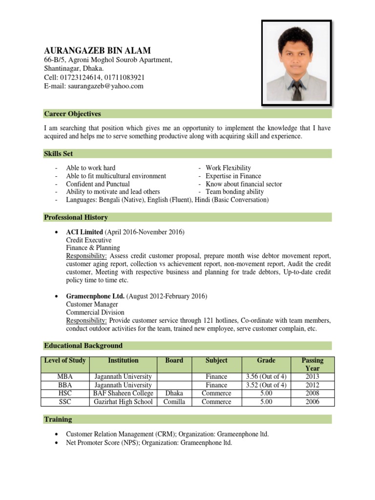 Aurangazeb Bin Alam's Resume for a Career in Finance | PDF | Business