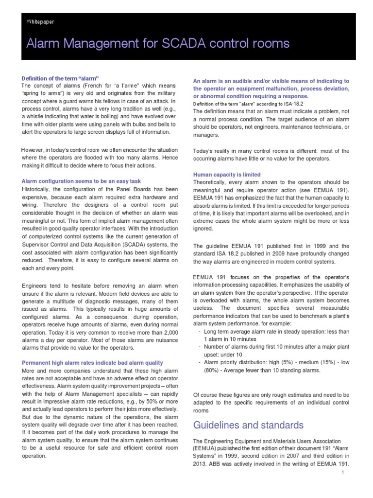 Alarm Management For SCADA Control Room | Download Free PDF | Scada ...
