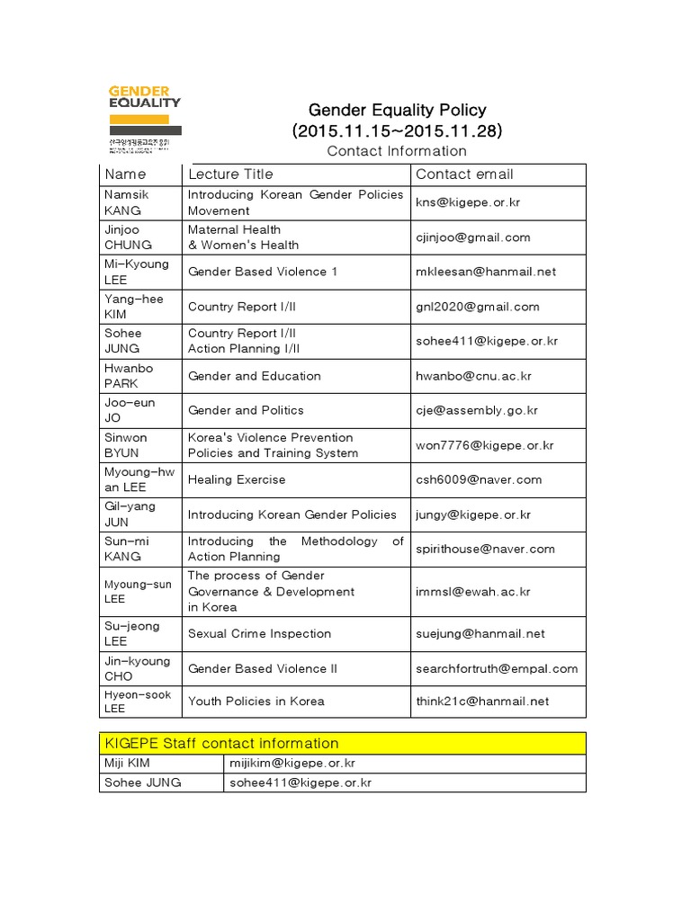 Korean Gender Equality Policies Overview | PDF