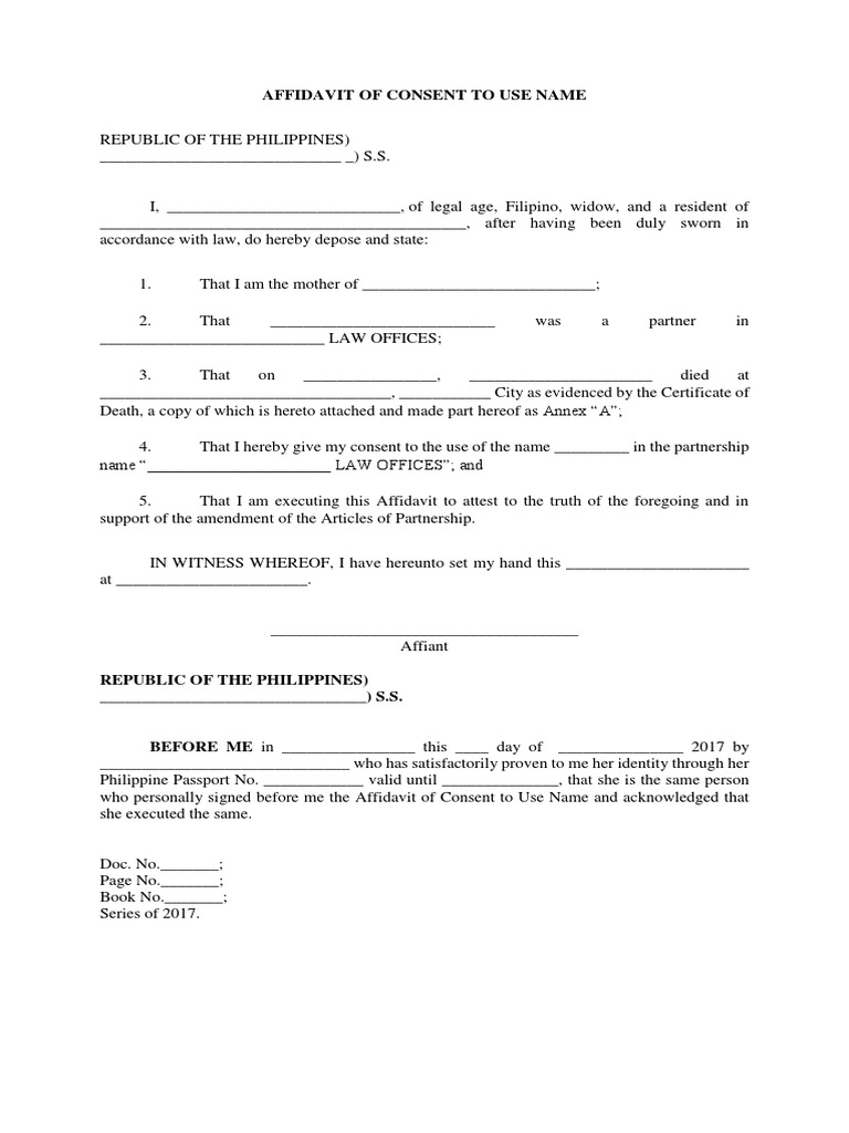 Affidavit of Consent To Use Name | PDF
