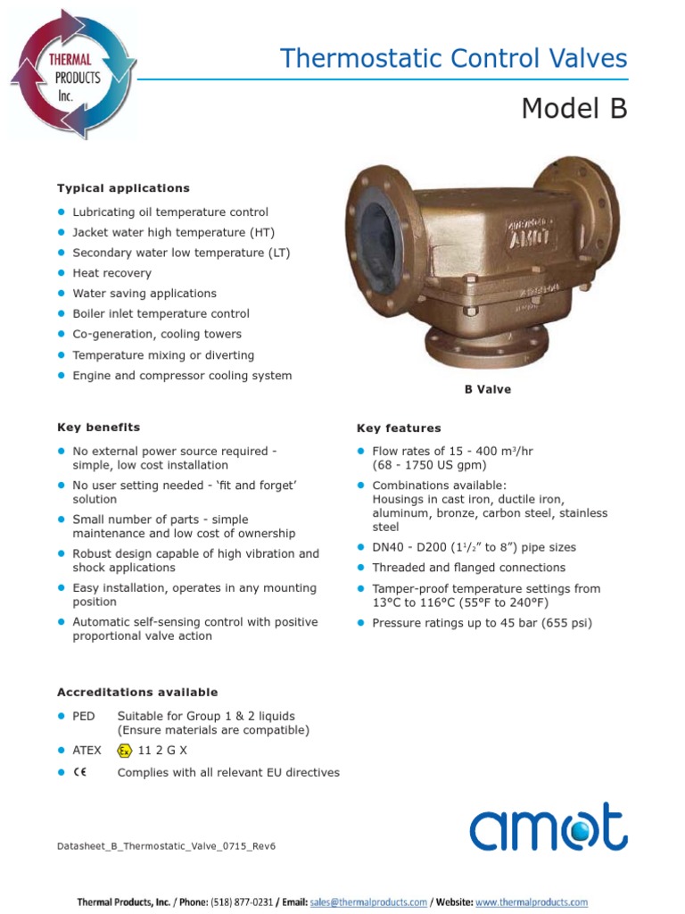 AMOT Model B Thermostatic VV | PDF | Valve | Steel