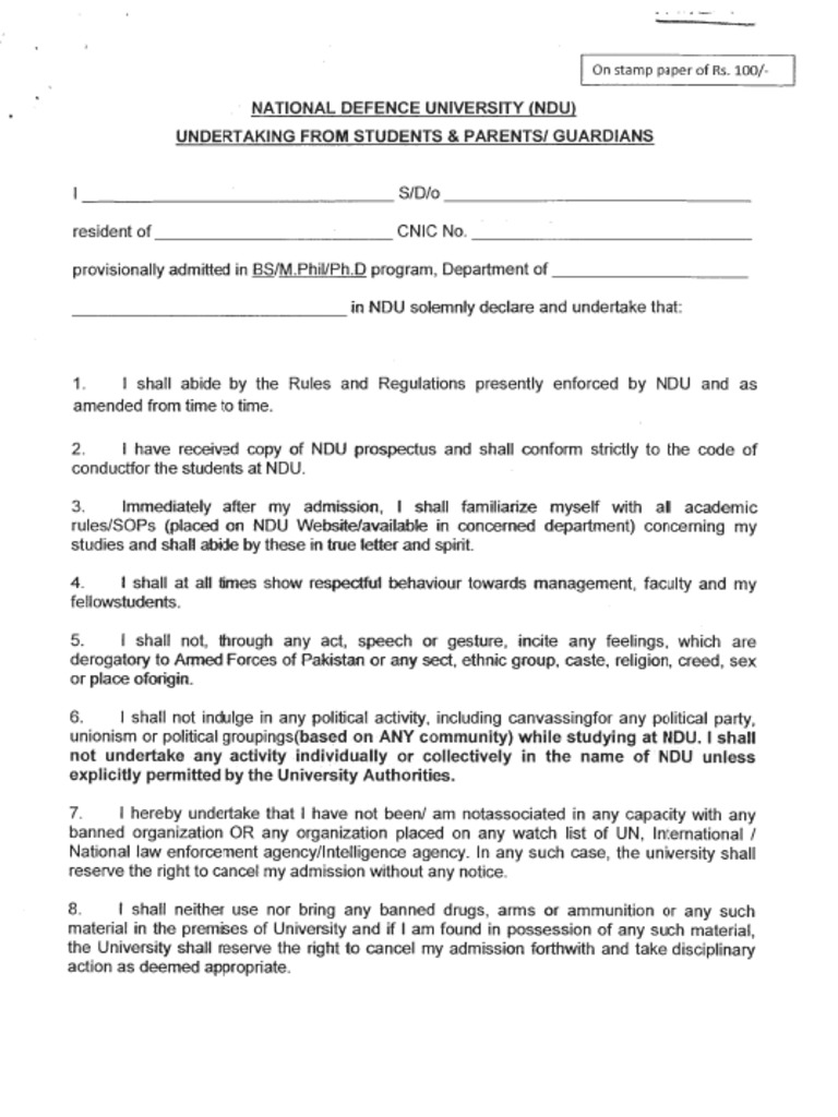 Final Student Undertaking DT 8-1-19 (Sp-19 Onward Admissions) | PDF ...