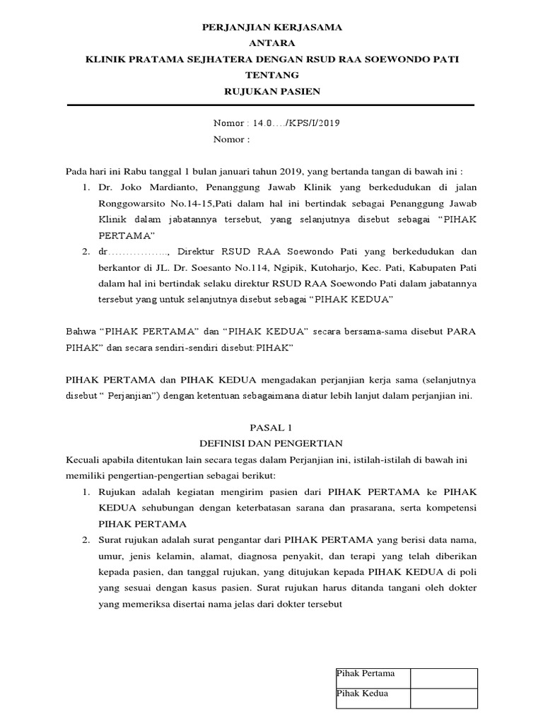 Contoh MOU Rujukan Klinik Dan Rumah Sakit | PDF
