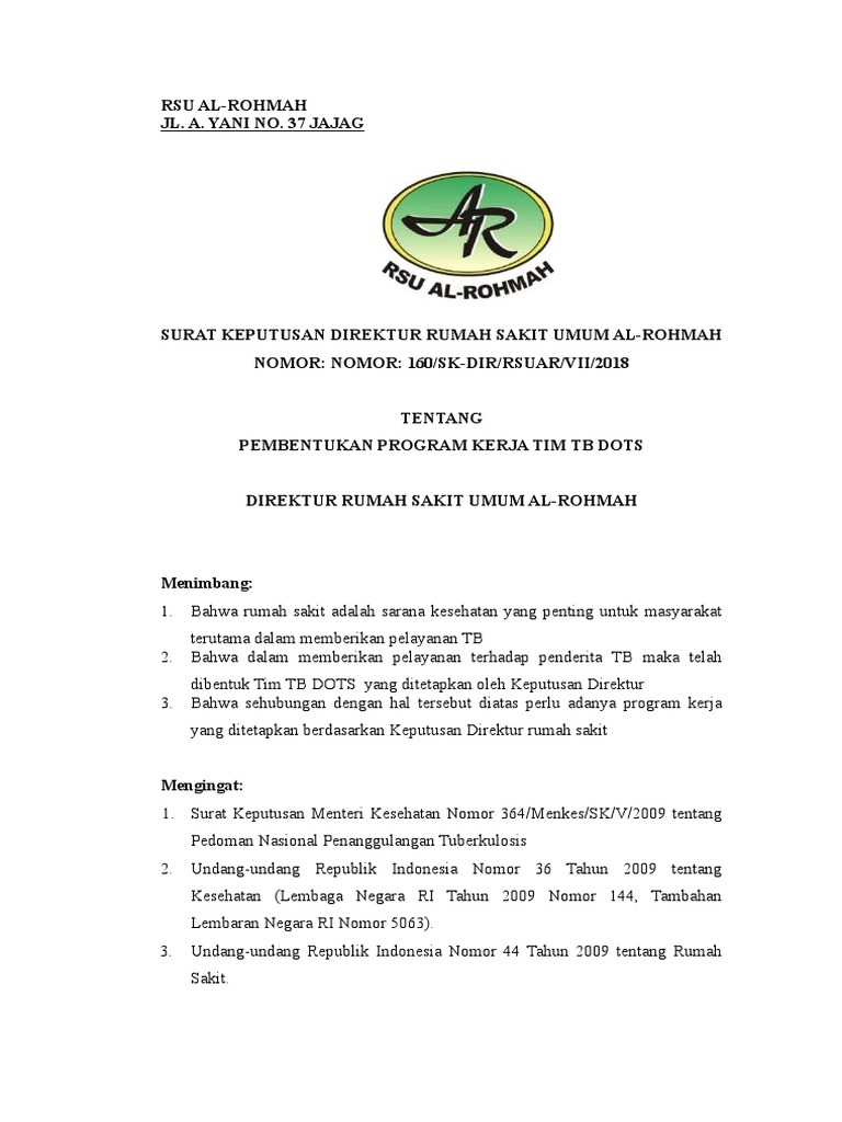 SK Program Kerja Tim Dots TB | PDF