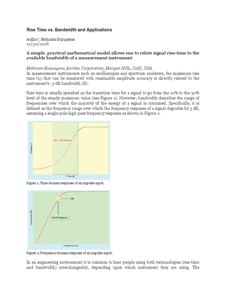 Rise Time and Bandwidth | PDF | Bandwidth (Signal Processing) | Spectral Density