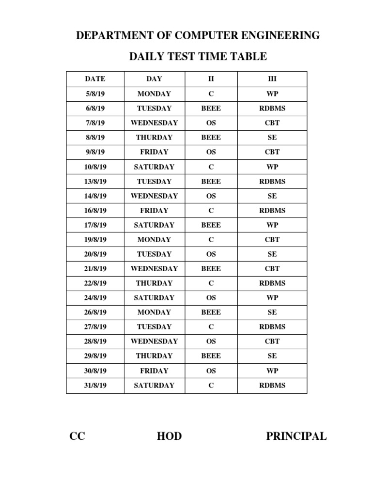 Computer Engineering Test Schedule | PDF