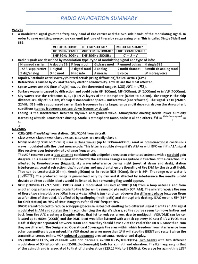 Radio Navigation Summary | PDF | Radar | Global Positioning System