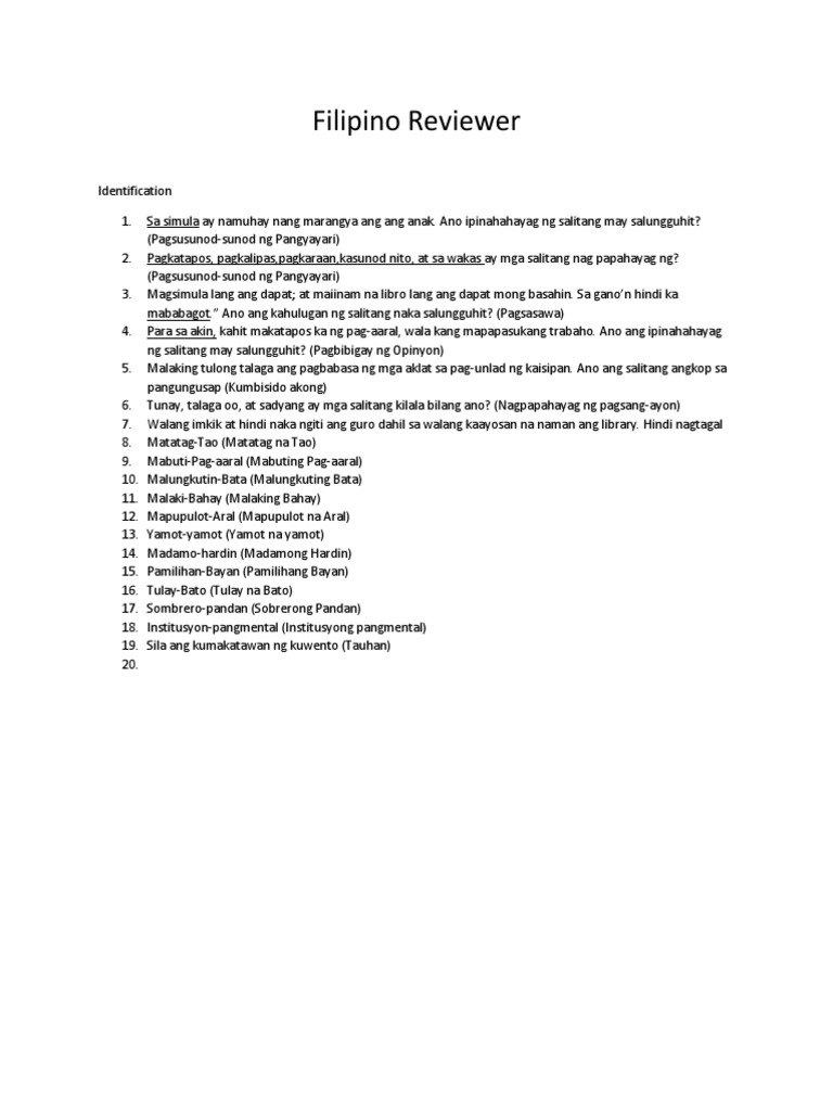 Filipino Reviewer | PDF