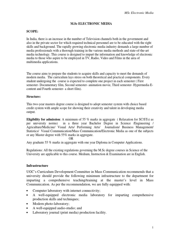 MSC Electronic Media | PDF | Video | Master Of Science