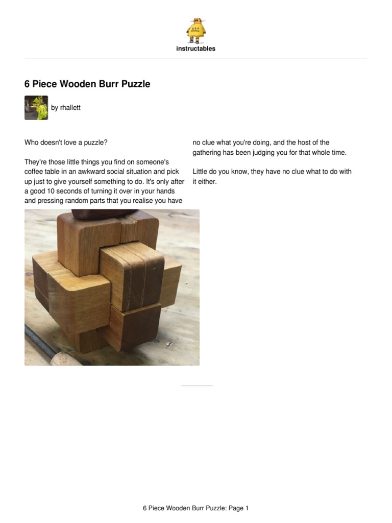 6 Piece Wooden Burr Puzzle: Instructables | PDF | Nature