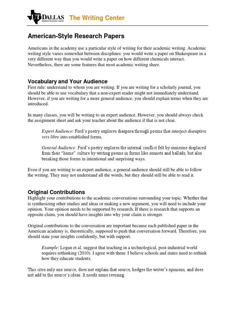 American-Style Research Papers: The Writing Center | PDF | Audience ...