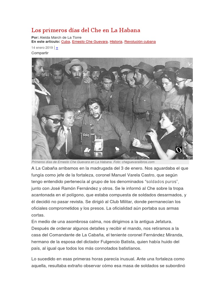 CHE Los Primeros Días Del Che en La Habana. Aleida March de La Torre ...
