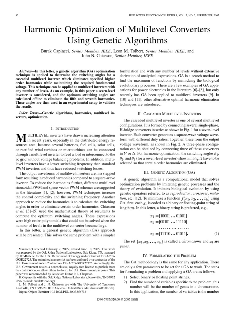 Harmonic Optimization of Multilevel Converters Using Genetic Algorithms | PDF | Power Inverter ...