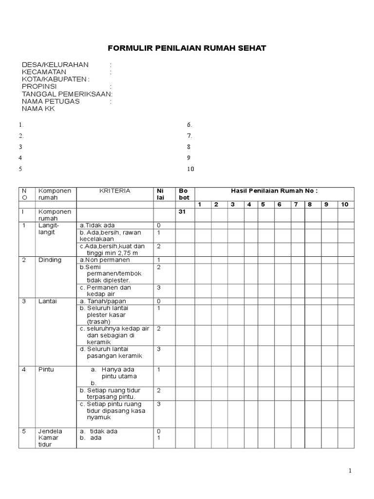 Form Rumah Sehat | PDF