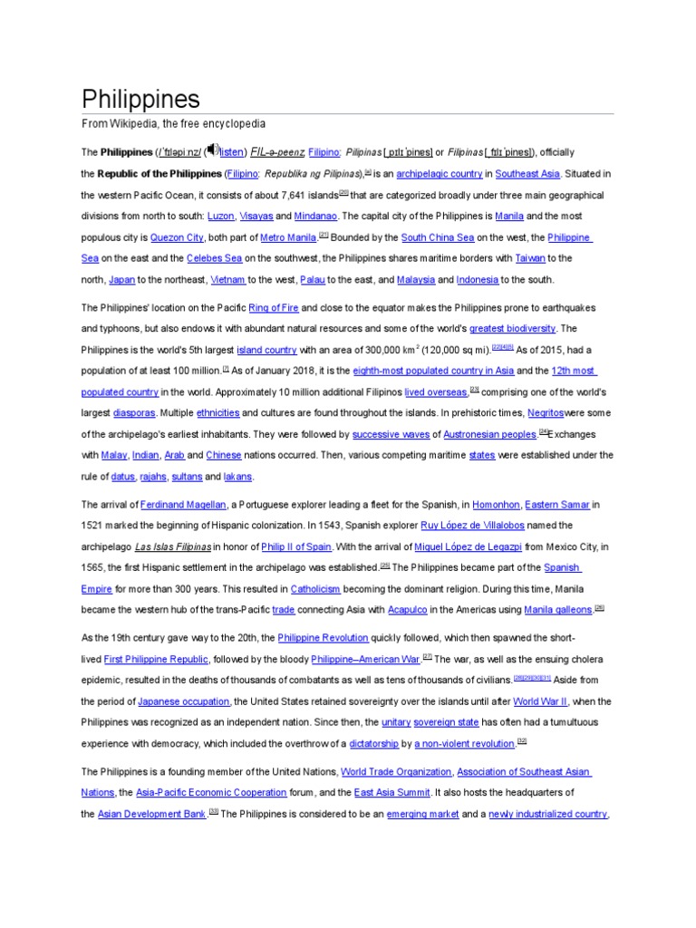 Philippines: From Wikipedia, The Free Encyclopedia | PDF | Philippines ...