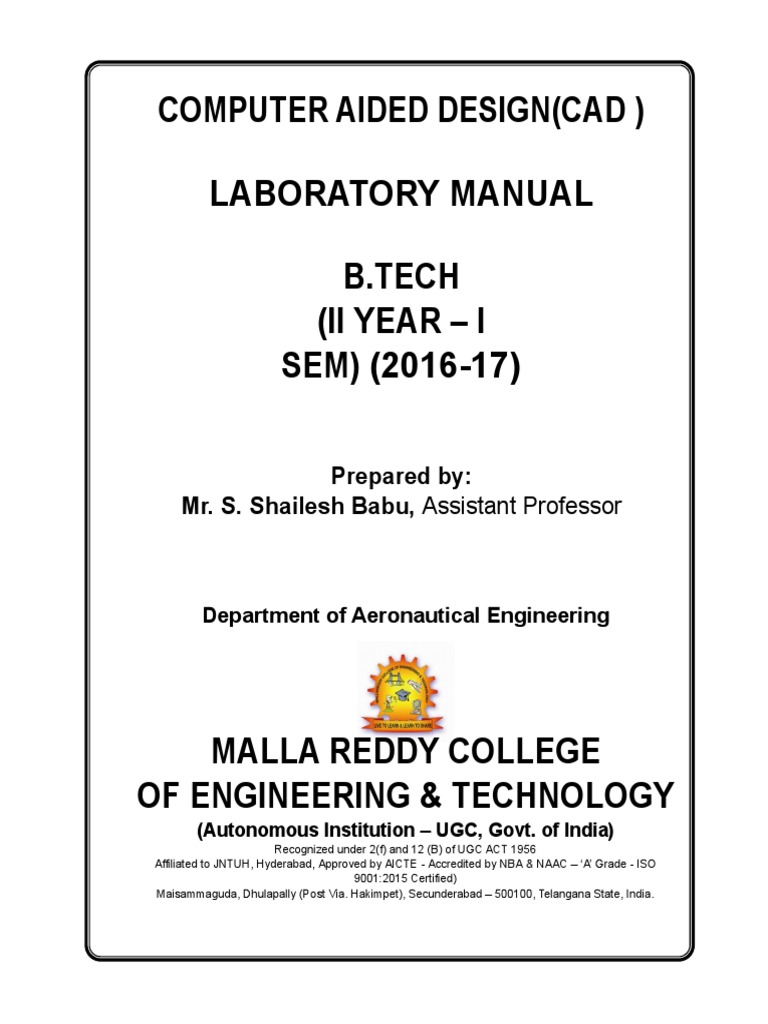 Computer Aided Design (Cad) Laboratory Manual B.Tech (Ii Year - I SEM ...