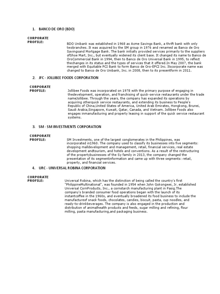 Banco de Oro (Bdo) : Corporate Profile | PDF | Companies Of The ...