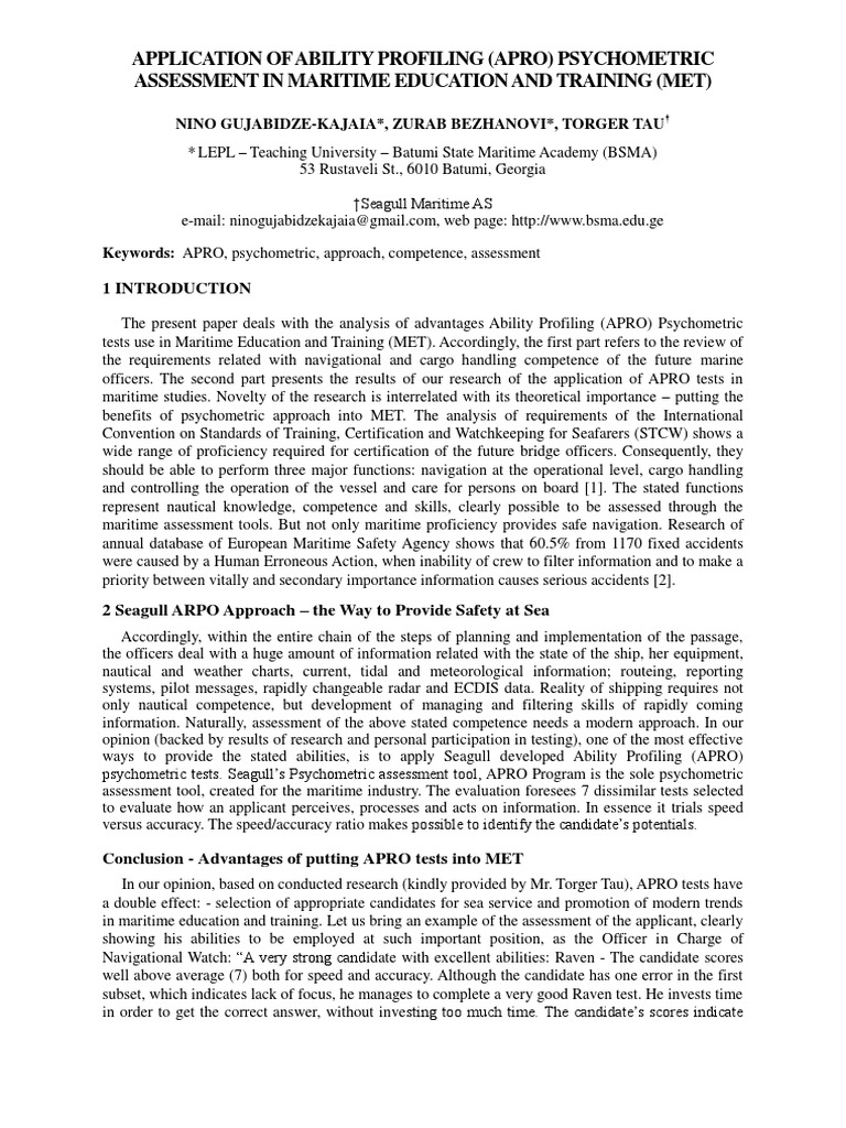 Application of Ability Profiling (Apro) Psychometric Assessment in ...