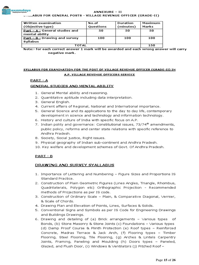 Examdays TSAP Village Revenue Officer Syllabus | PDF | Masonry | Roof