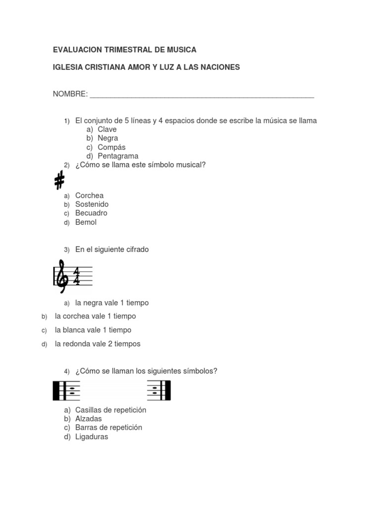 Examen de Musica Primaria | PDF | Composiciones Musicales | Musicología