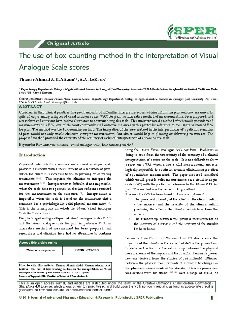 The Use of Box Counting Method in The Interpretation of Visual Analogue ...